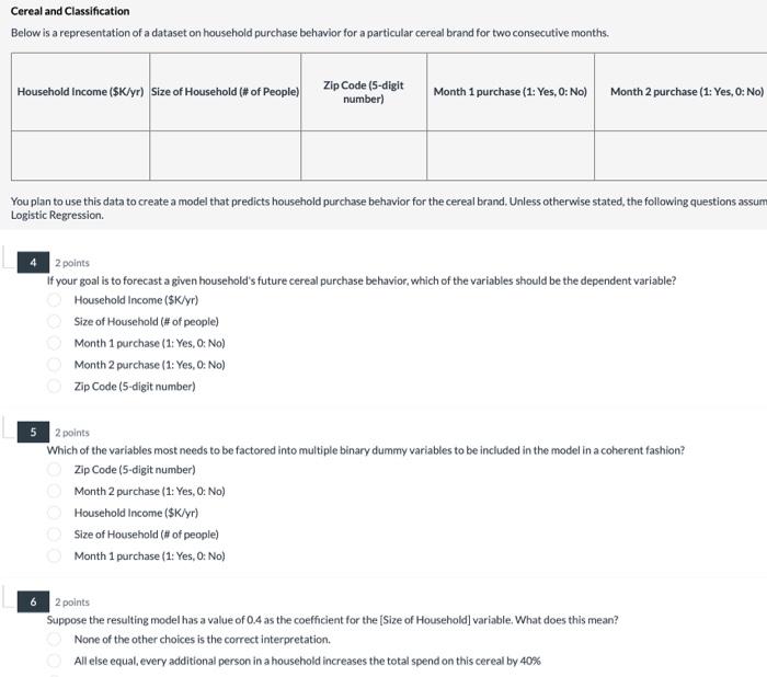 Solved Cereal and Classification Below is a representation | Chegg.com