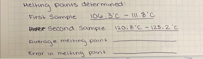 Solved Melting points determined: First Sample | Chegg.com