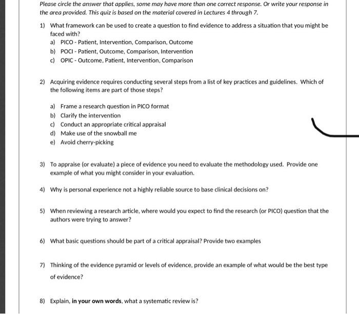 Solved Please circle the answer that applies, some may have | Chegg.com