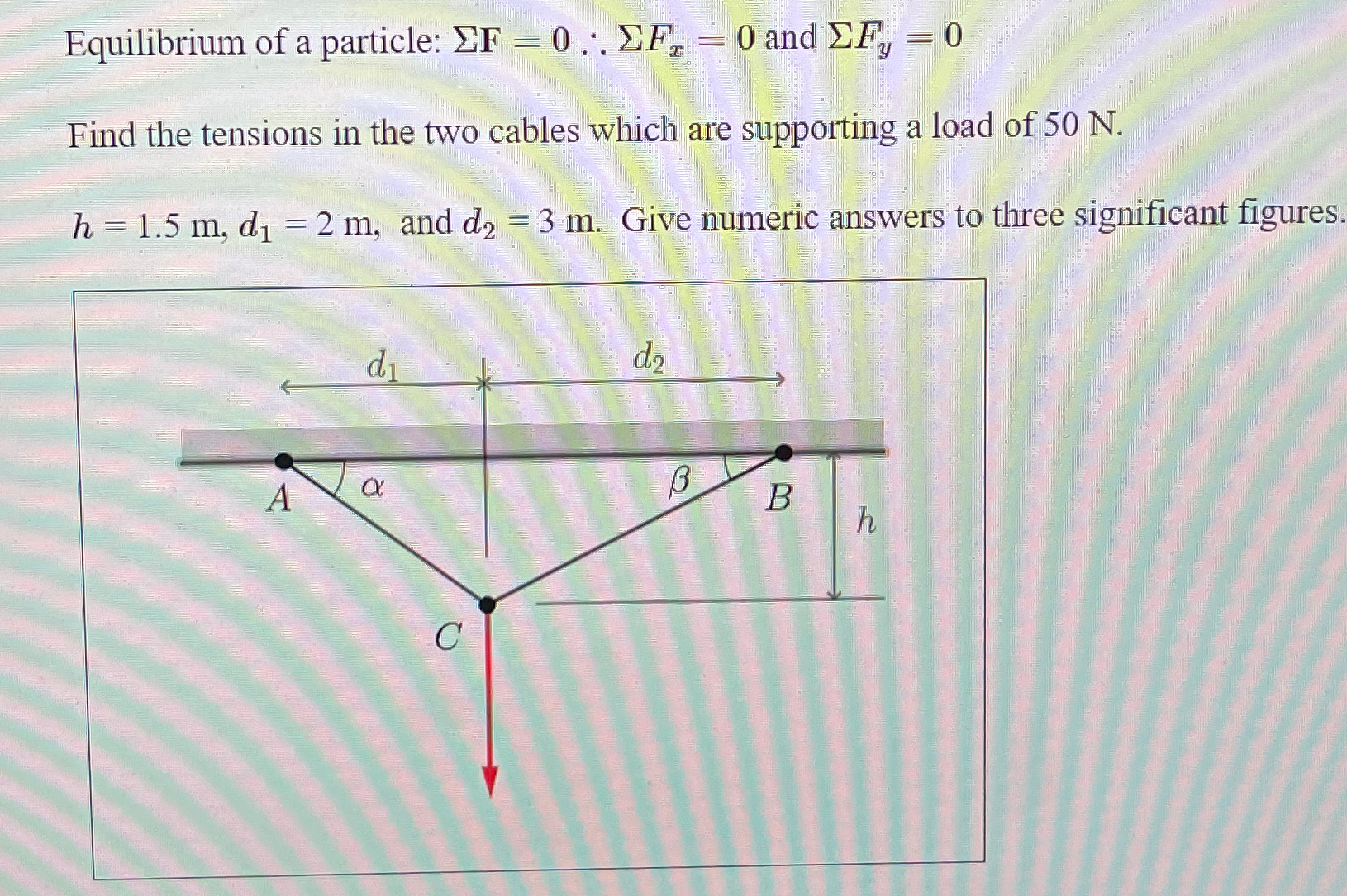 Solved Equilibrium of a particle: ΣF=0:.ΣFx=0 ﻿and ΣFy=0Find | Chegg.com