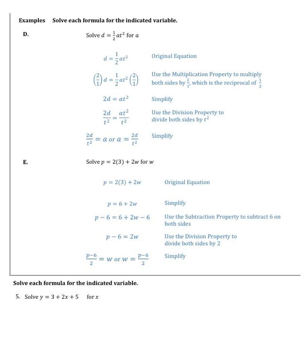 Solved Examples Solve each formula for the indicated | Chegg.com