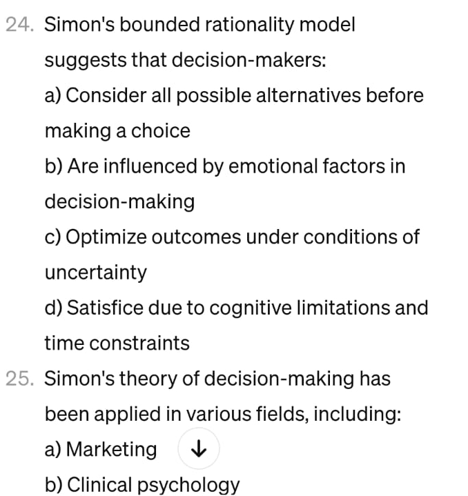 Solved Simon's bounded rationality model suggests that | Chegg.com