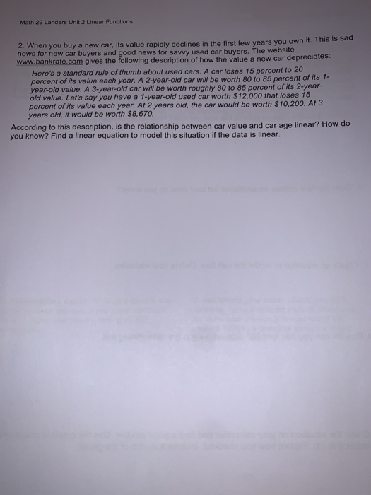 Solved Math 29 Landers Unit 2 Linear Functions Lab | Chegg.com