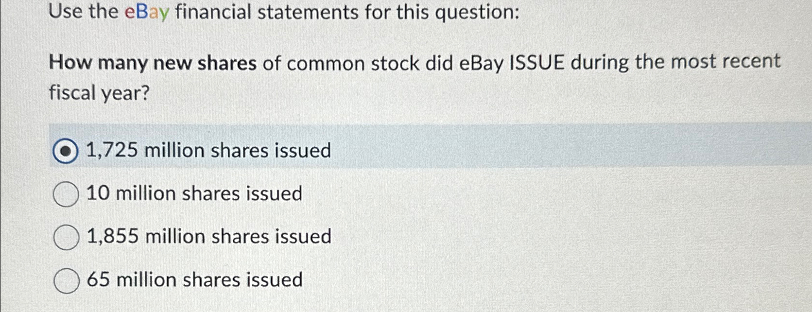 Solved Use the eBay financial statements for this | Chegg.com