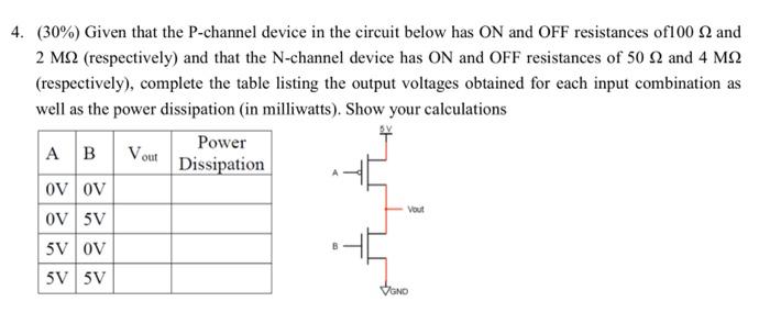 Solved 4. (30%) Given that the P-channel device in the | Chegg.com