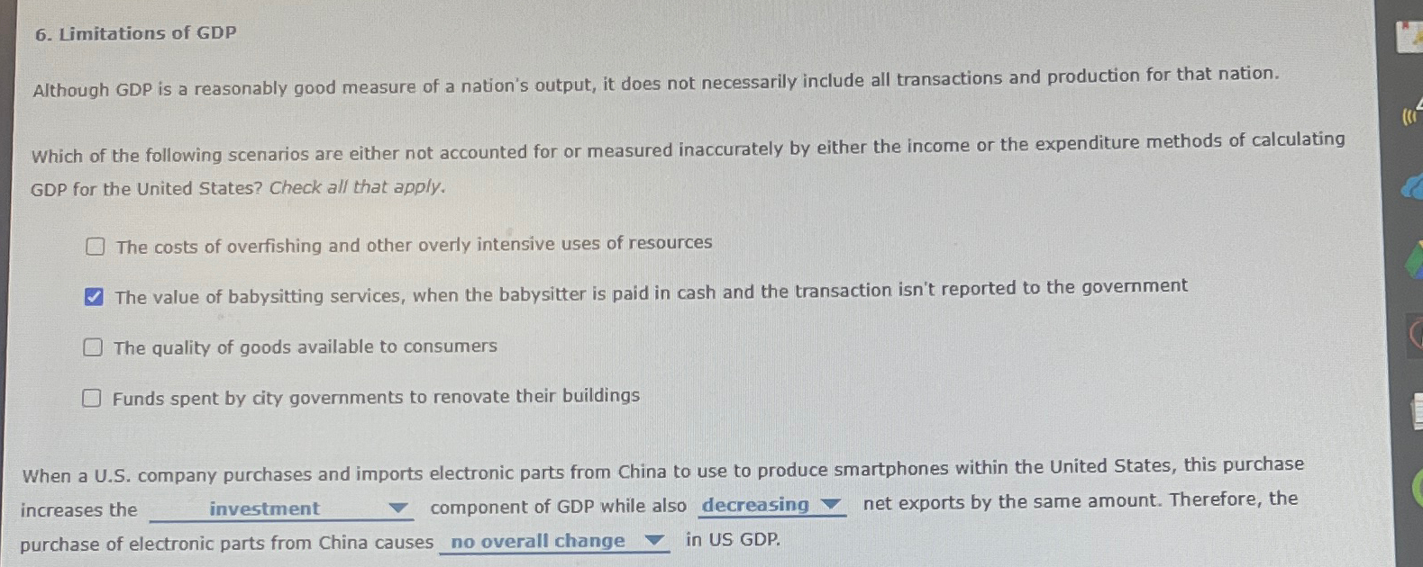 Solved Limitations of GDPAlthough GDP is a reasonably good | Chegg.com