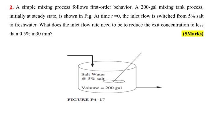 Solved 2. A simple mixing process follows first-order | Chegg.com