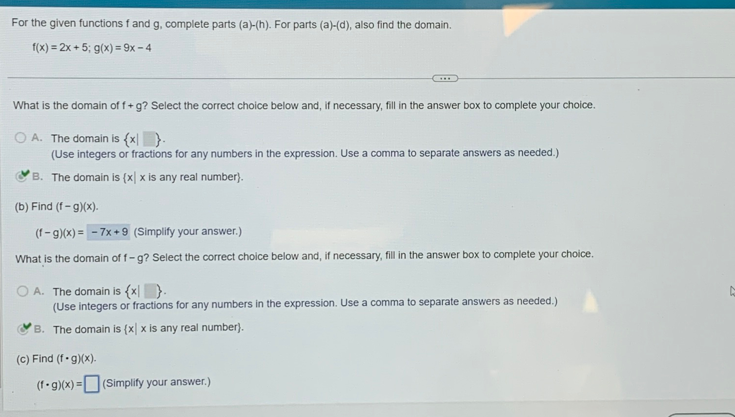 Solved For the given functions f ﻿and g, ﻿complete parts | Chegg.com