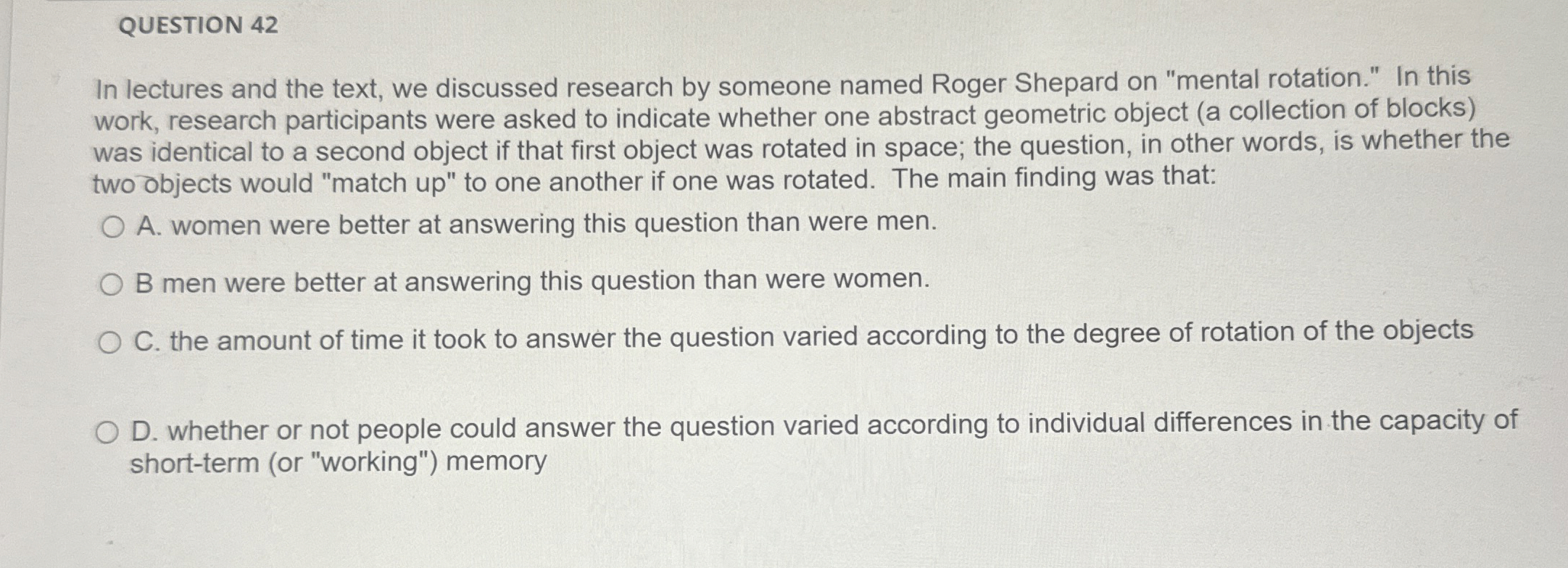 Solved QUESTION 42In lectures and the text, we discussed | Chegg.com