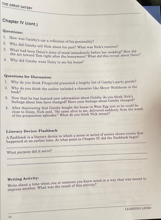 THE GREAT GATSBY Chapter IV (cont.) Questions: 1. How | Chegg.com
