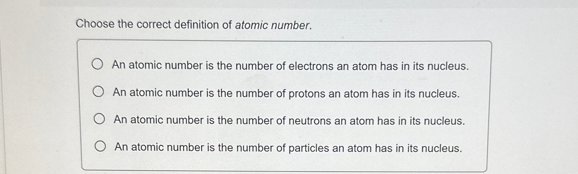 Solved Choose the correct definition of atomic number.An | Chegg.com