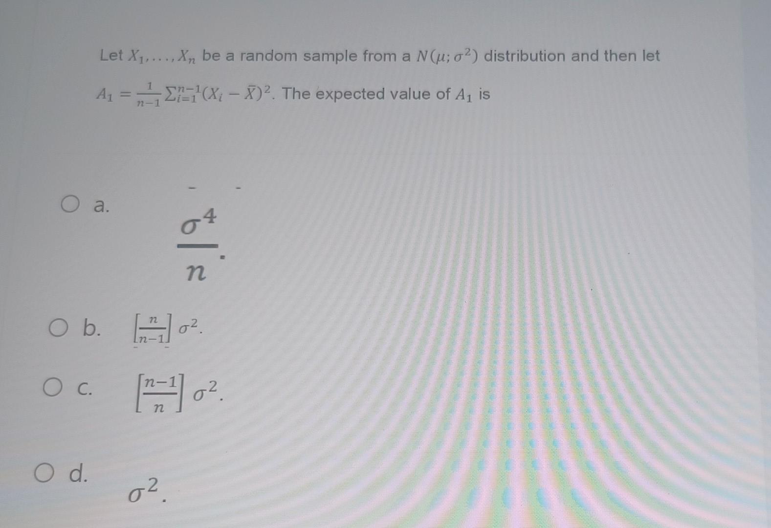 Solved Let X1,…,Xn be a random sample from a N(μ;σ2) | Chegg.com