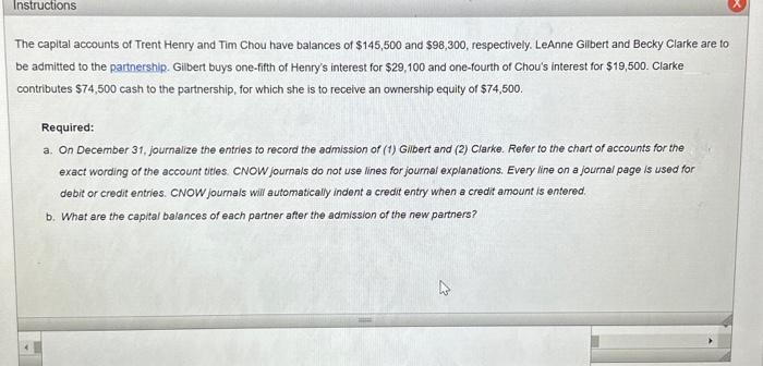 Solved The capital accounts of Trent Henry and Tim Chou have | Chegg.com