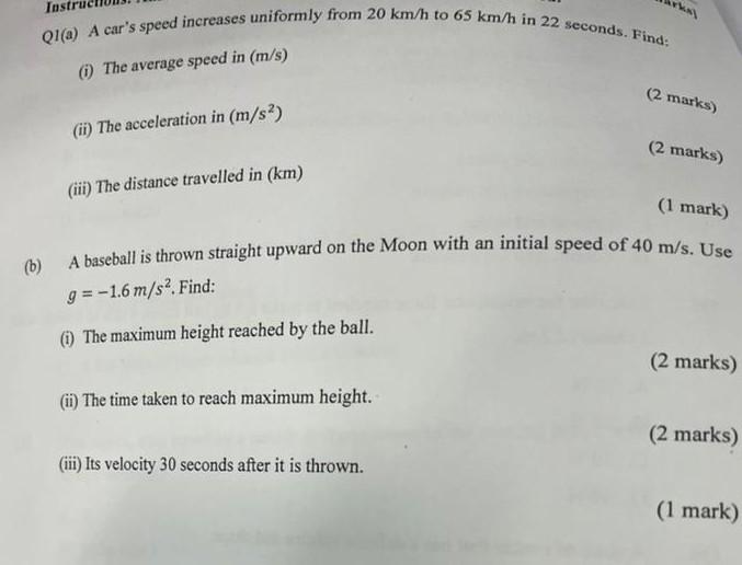Solved Q1(a) A car's speed increases uniformly from 20 km/h | Chegg.com