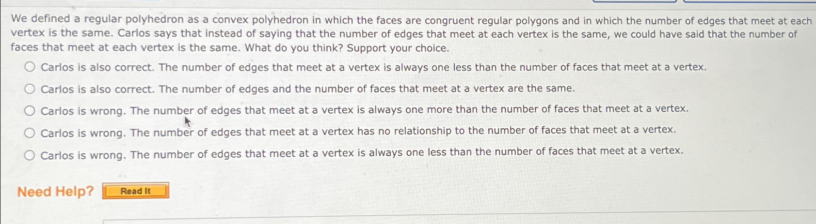 Solved We defined a regular polyhedron as a convex | Chegg.com