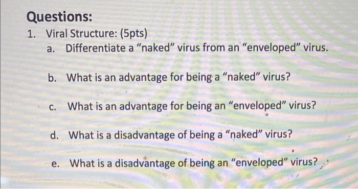 Solved Questions: 1. Viral Structure: (5pts) a. | Chegg.com
