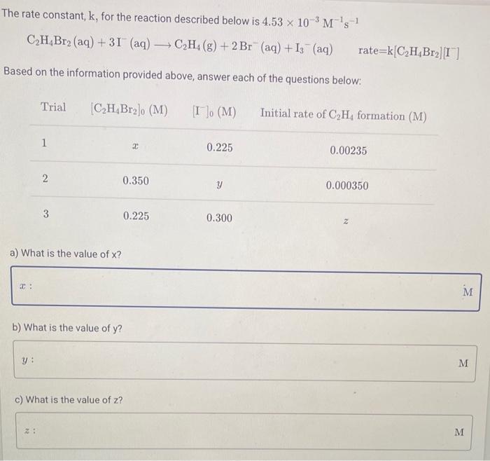 Solved The rate constant, k, for the reaction described | Chegg.com