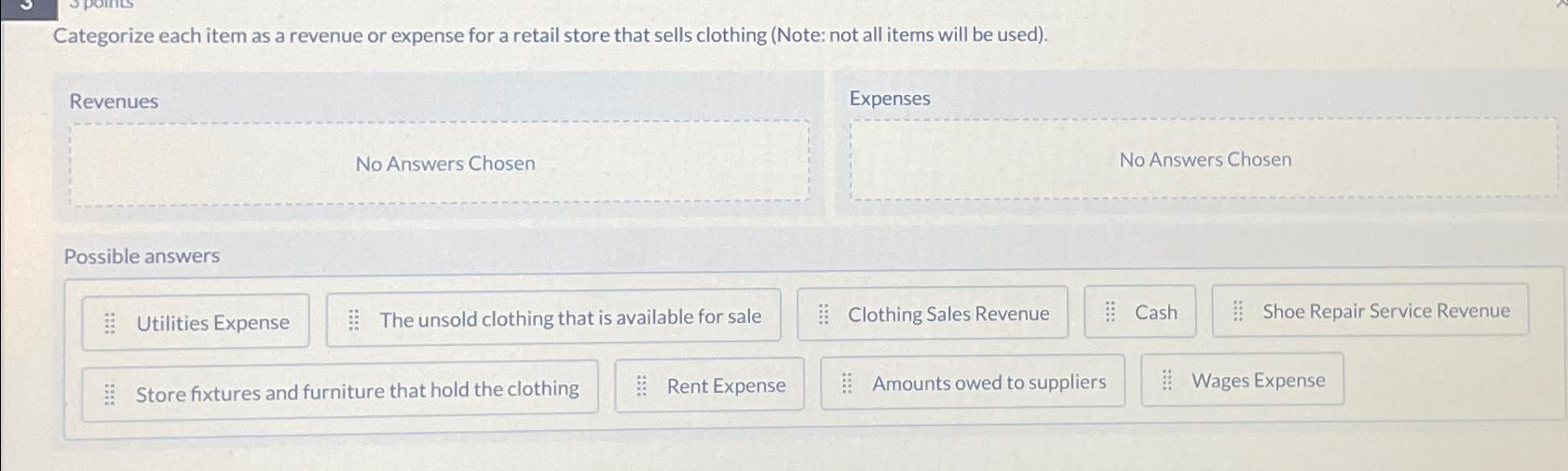 Solved Categorize each item as a revenue or expense for a | Chegg.com