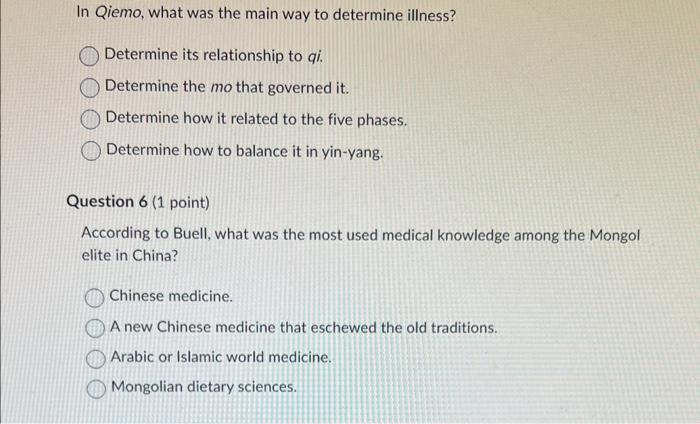 In Qiemo, what was the main way to determine illness? | Chegg.com