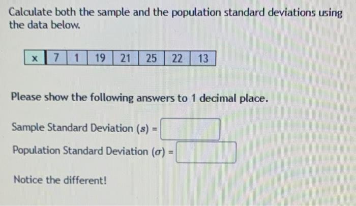 Solved Calculate both the sample and the population standard | Chegg.com