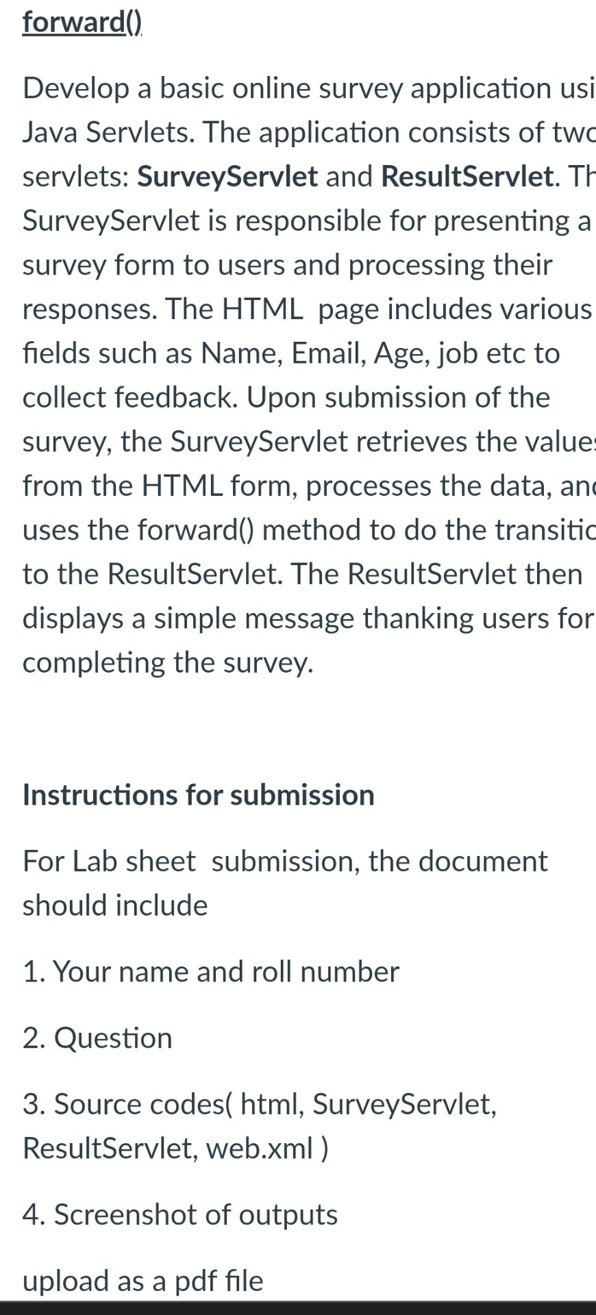 Solved forward().Develop a basic online survey application | Chegg.com