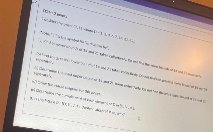 Solved Q11-12 points Consider the poset (D,1), where | Chegg.com Solved Q11-12 points Consider the poset (D,1), where | Chegg.com
