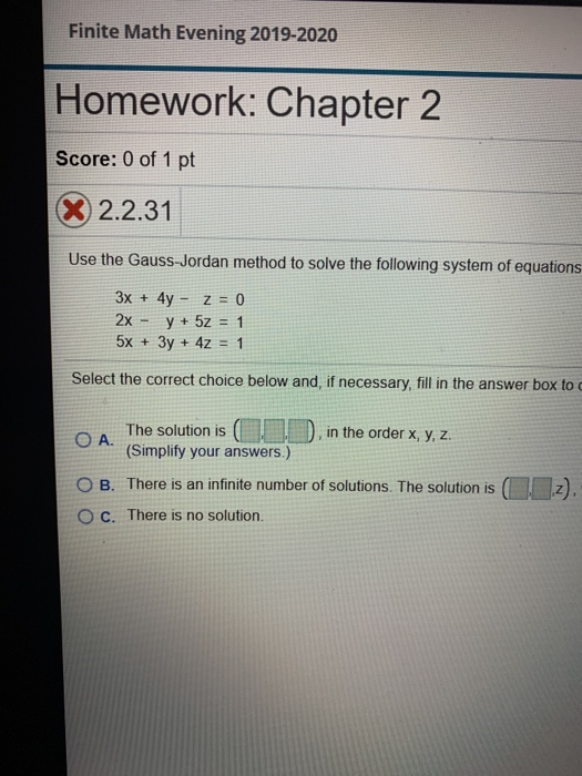 Solved Finite Math Evening 2019-2020 Homework: Chapter 2 | Chegg.com