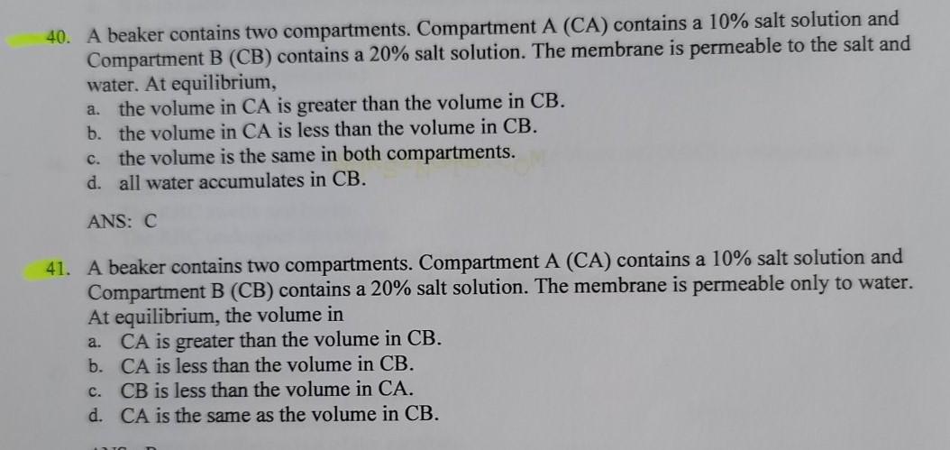 Solved 40. A beaker contains two compartments. Compartment A | Chegg.com