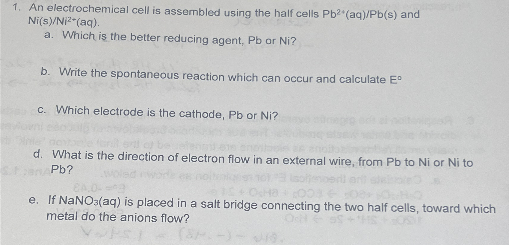 Solved An electrochemical cell is assembled using the half | Chegg.com