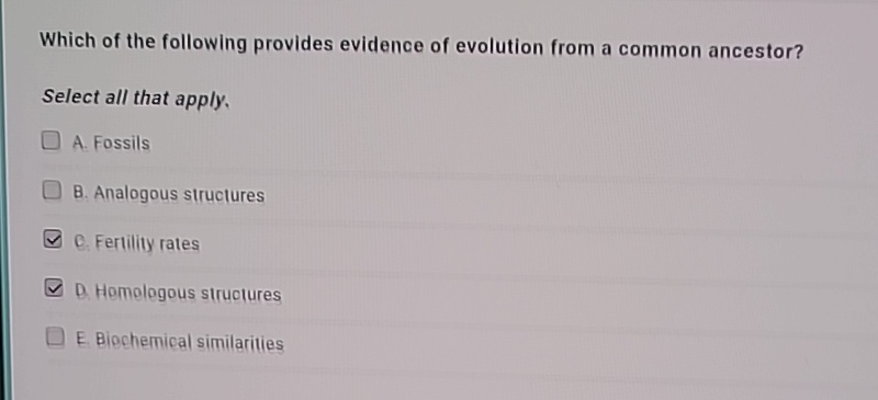 Solved Which of the following provides evidence of evolution | Chegg.com