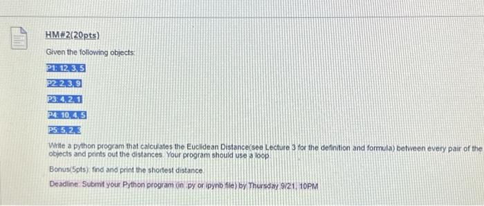 Solved HM\#2(20pts) Given the following objects. 222.3 .9 | Chegg.com