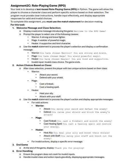 Solved **PYTHON PLEASE**Assignment2C: Role-Playing Game | Chegg.com