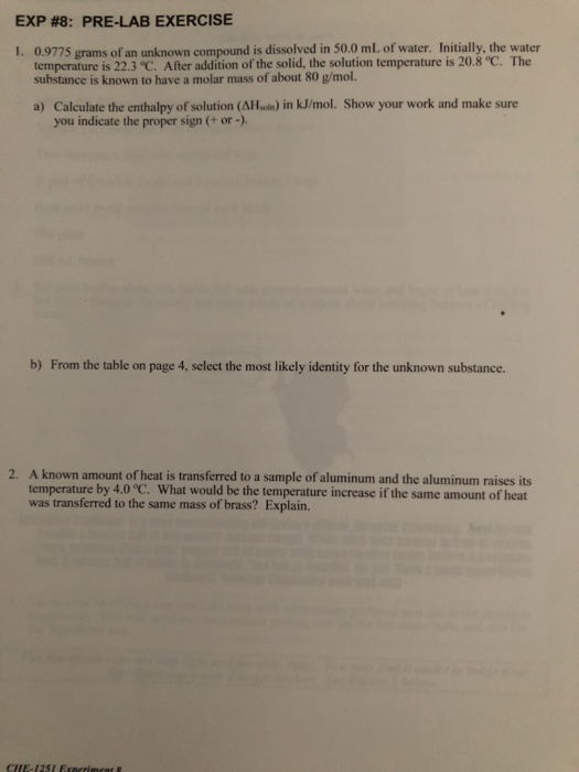 Solved Exp 8 Pre Lab Exercise 1 0 9775 Grams Of An