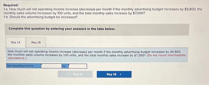 Solved Required: 1-a. How much will net operating income | Chegg.com