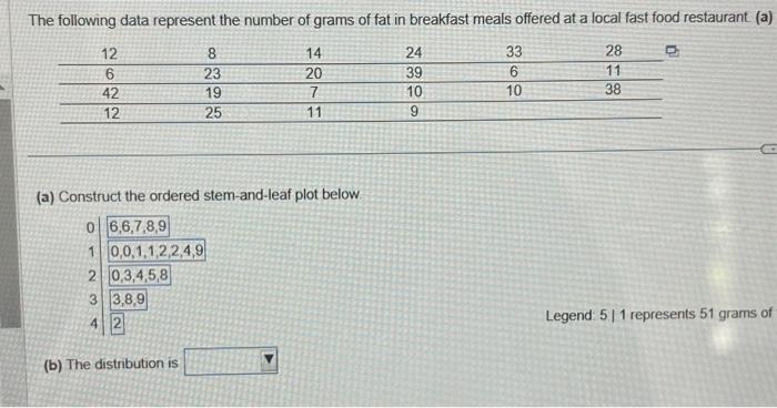Solved (a) Construct the ordered stem-and-leaf plot below. | Chegg.com