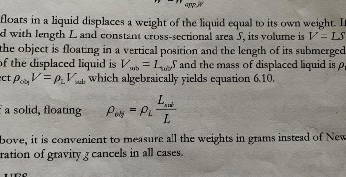 Solved Part A: Testing Archimedes' Law Part B: Calculating | Chegg.com Solved Part A: Testing Archimedes' Law Part B: Calculating | Chegg.com