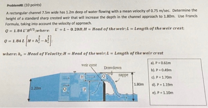 Solved Problem:8: (10 points) A rectangular channel 7.5m | Chegg.com