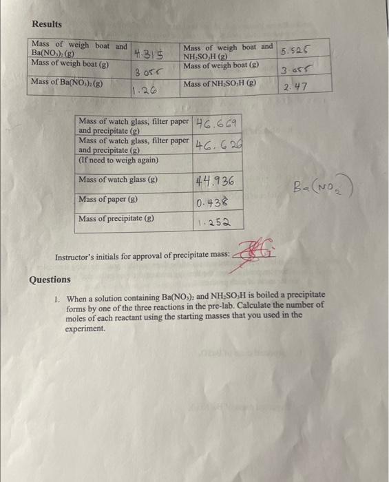 Solved Results Instructor's initials for approval of | Chegg.com