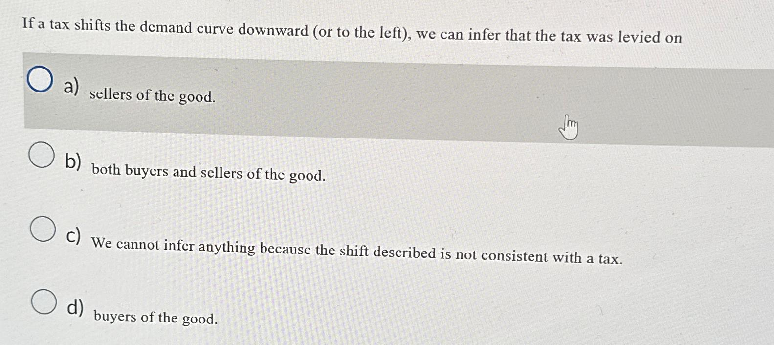 Solved If a tax shifts the demand curve downward (or to the | Chegg.com