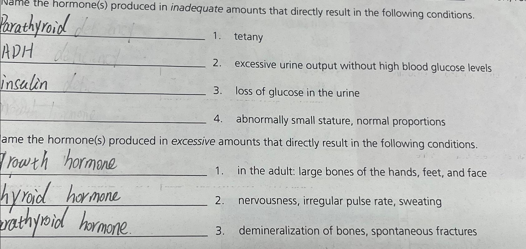 Solved Name the hormone(s) ﻿produced in inadequate amounts | Chegg.com