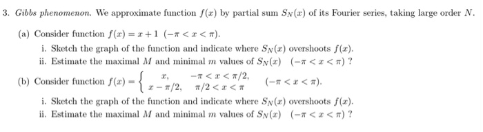 Solved 3. Gibbs phenomenon. We approximate function f(x) by | Chegg.com