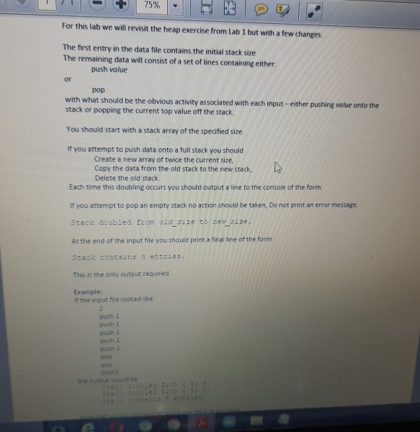 Solved - 75% For this lab we will revisit the heap exercise | Chegg.com