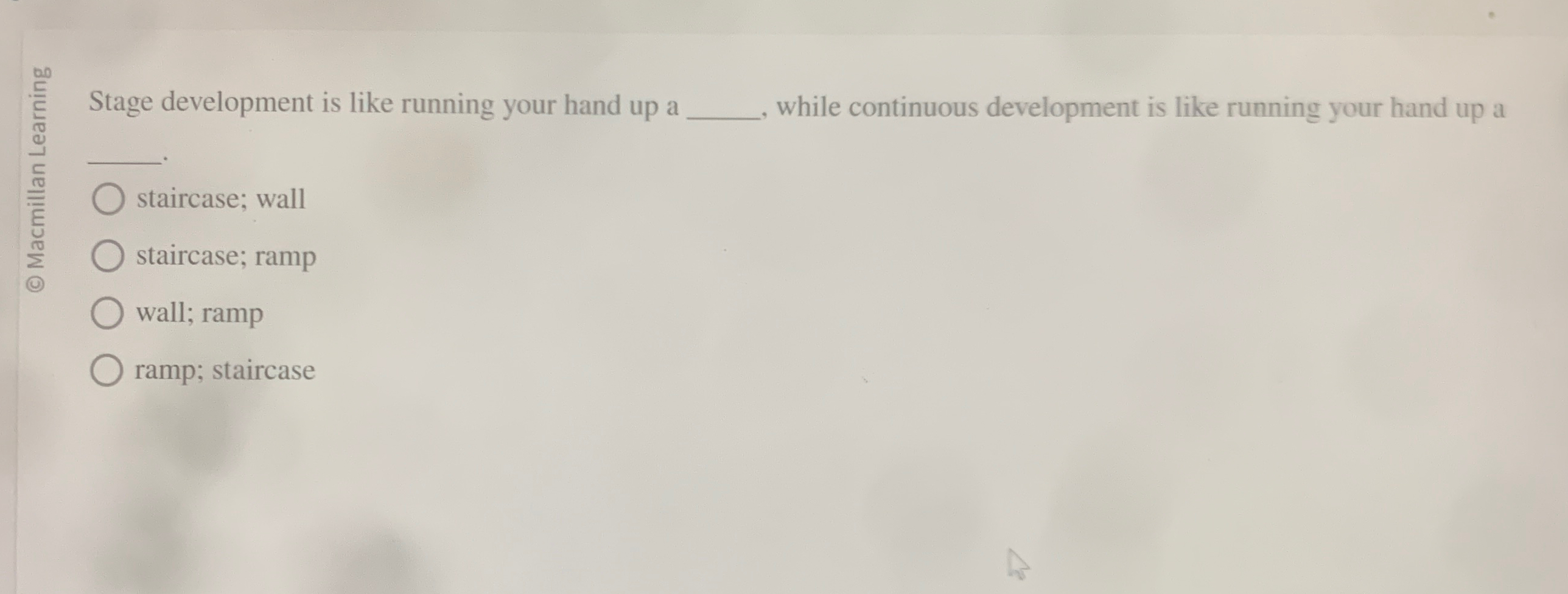 Solved 들 ﻿Stage development is like running your hand up a , | Chegg.com