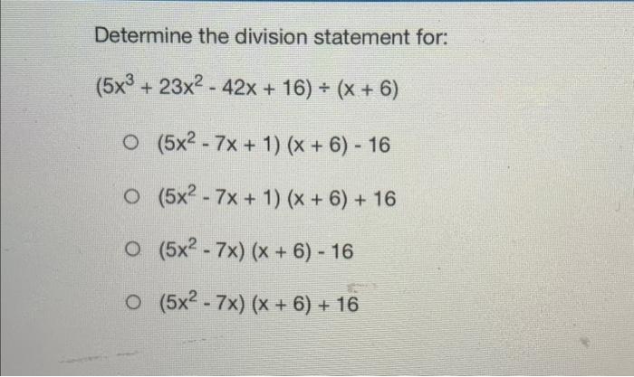 Solved Determine the division statement for: | Chegg.com