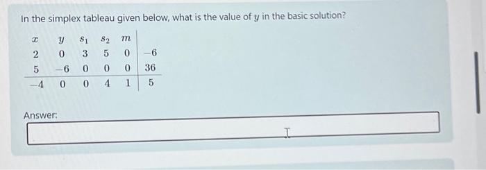 Solved In the simplex tableau given below, what is the value | Chegg.com