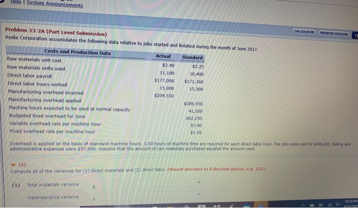 Solved Help System Announcements CALCULATOR Problem 23-2A | Chegg.com