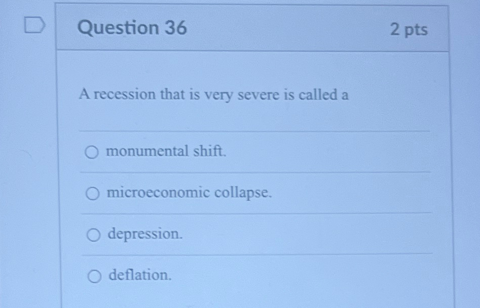 Solved Question 362 ﻿ptsA recession that is very severe is | Chegg.com