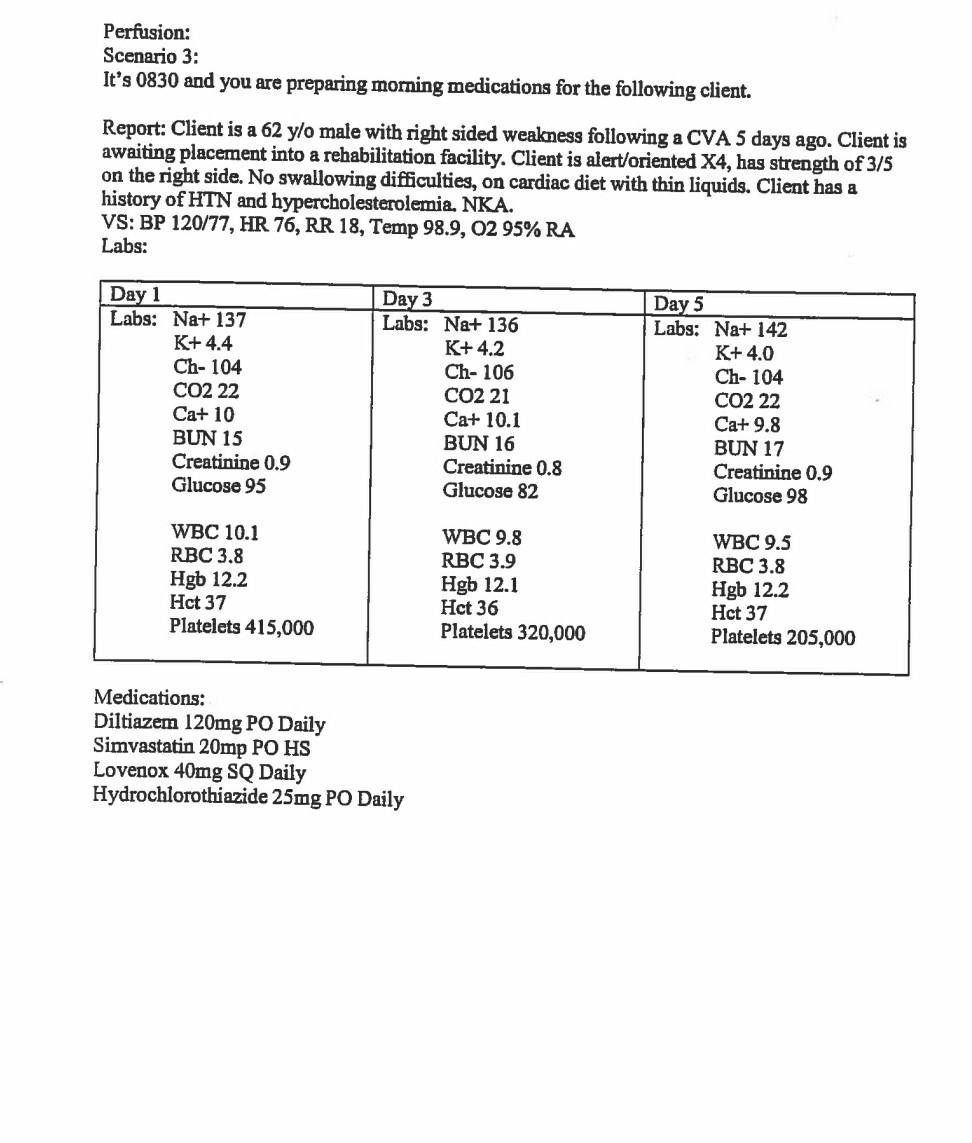 Solved Perfusion: Scenario 1: It's 0830 and you are | Chegg.com