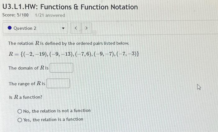 Solved U3.L1.HW: Functions & Function Notation Score: 5/100 | Chegg.com