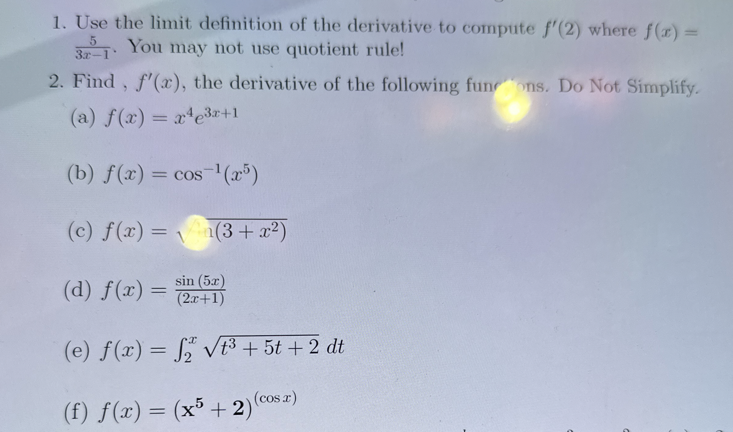 Solved 1.Use the limit definition of the derivative to | Chegg.com